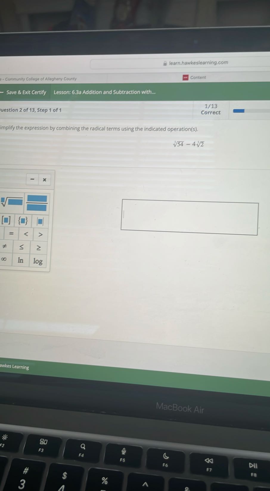 learn.hawkeslearning.com - Community College of Allegheny County Content - Save & Exit Certify ...