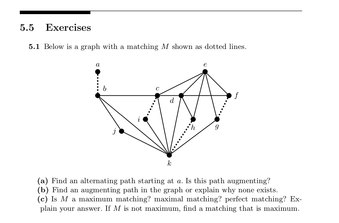 5.5 Exercises 5.1 Below is a graph with a matching M shown as dotted ...