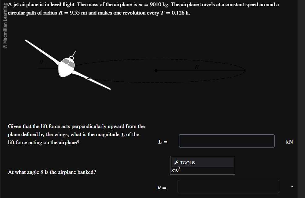 a jet airplane is in level flight the mass of the airplane is m9010 ...