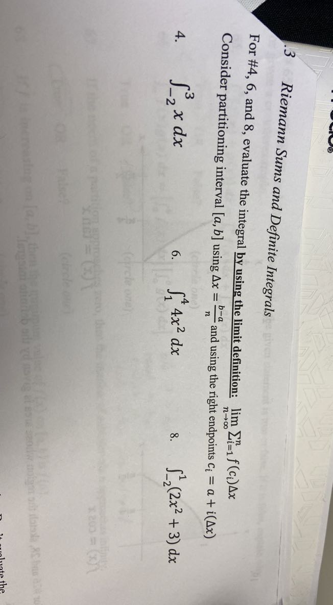 3 riemann sums and definite integrals for 4 6 and 8 evaluate the ...