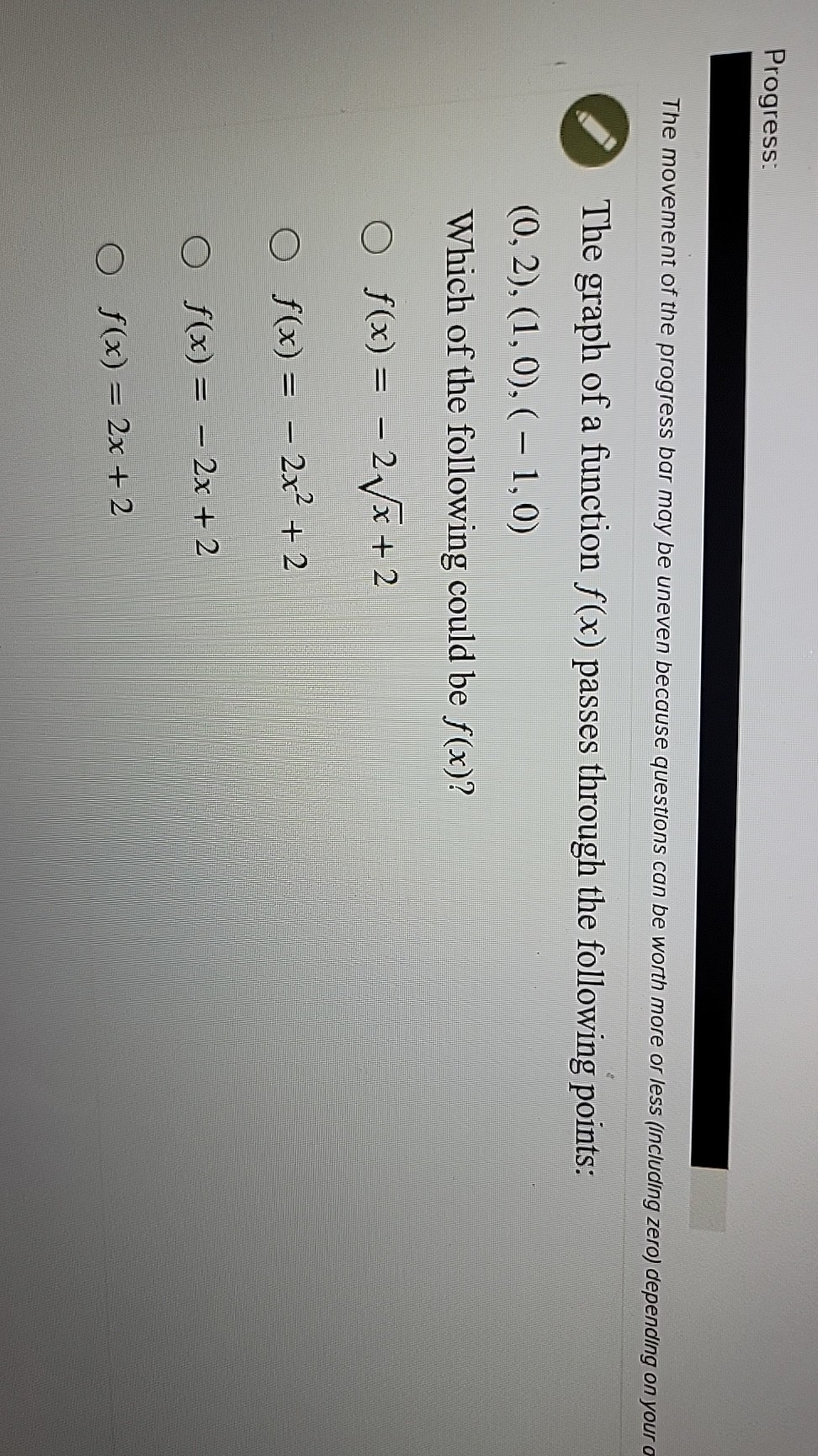 progress the movement of the progress bar may be uneven because questoons can be worth more or ...