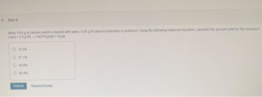 part a when 100 g of calcum metal is reacied with water 500 g of carcum ...