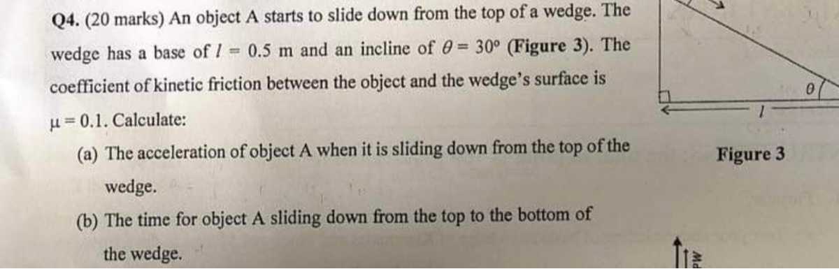 q4 20 marks an object a starts to slide down from the top of a wedge ...