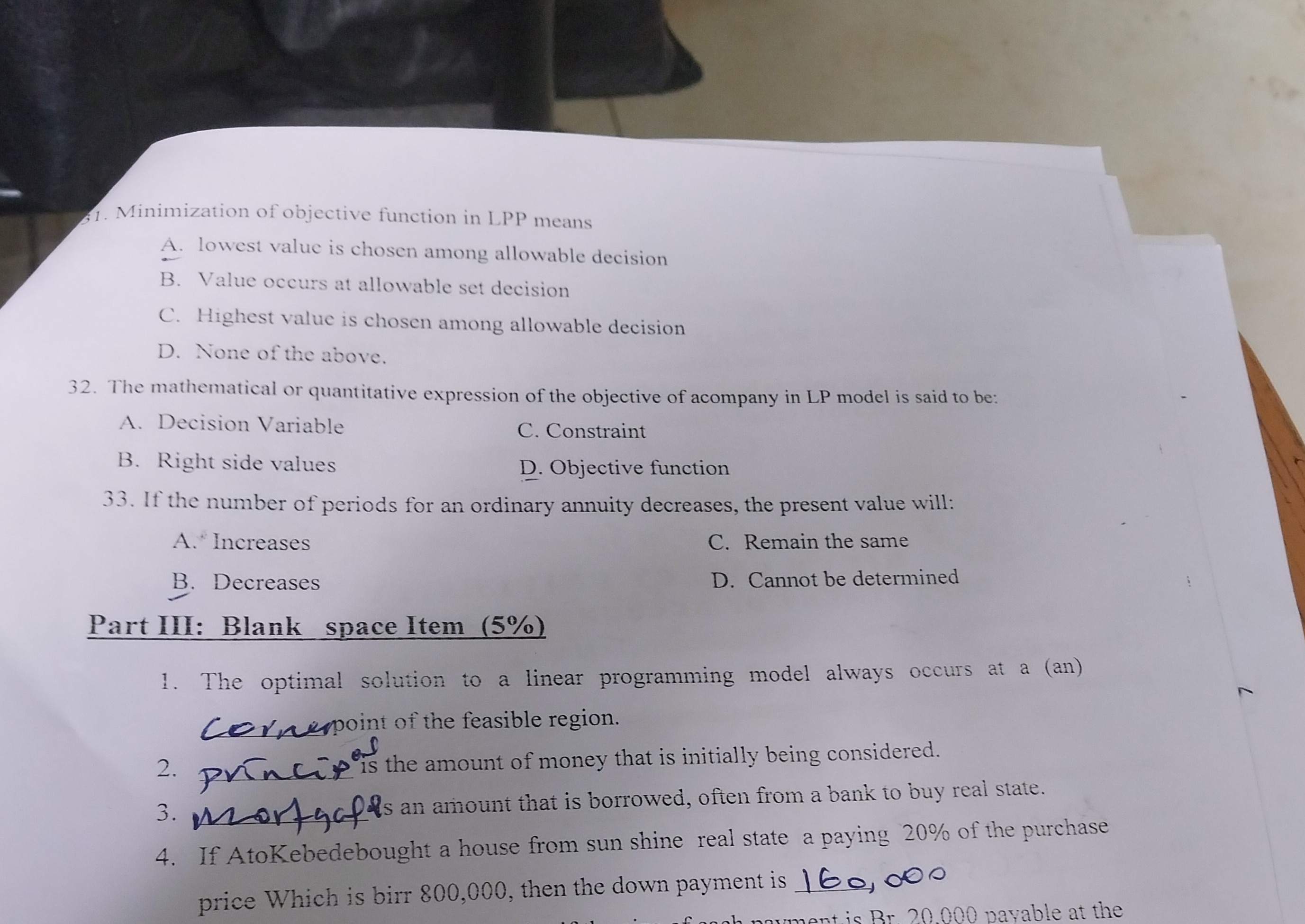 Minimization Of Objective Function In Lpp Means A Lowest Value Is Chosen Among Allowable