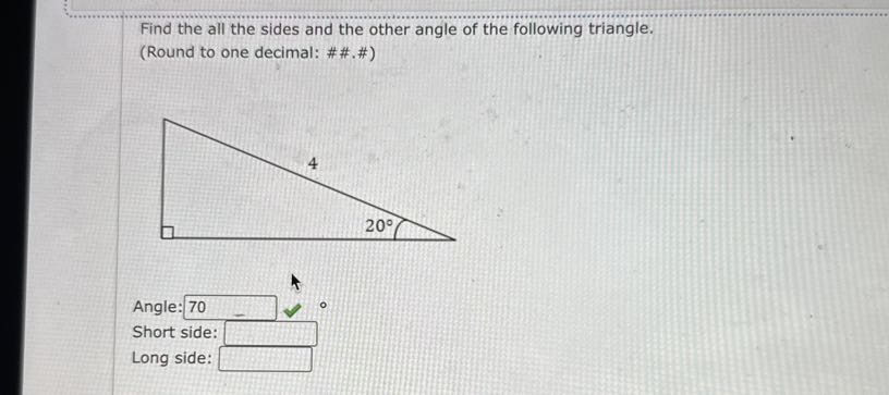 Find the all the sides and the other angle of the following triangle ...