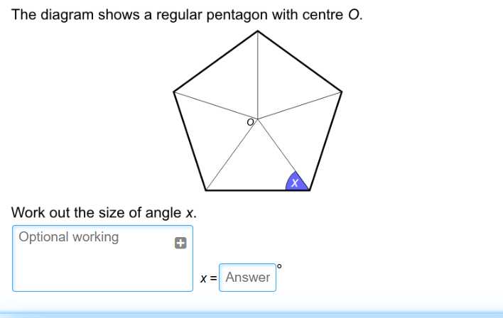 The diagram shows a regular pentagon with centre O. Work out the size ...