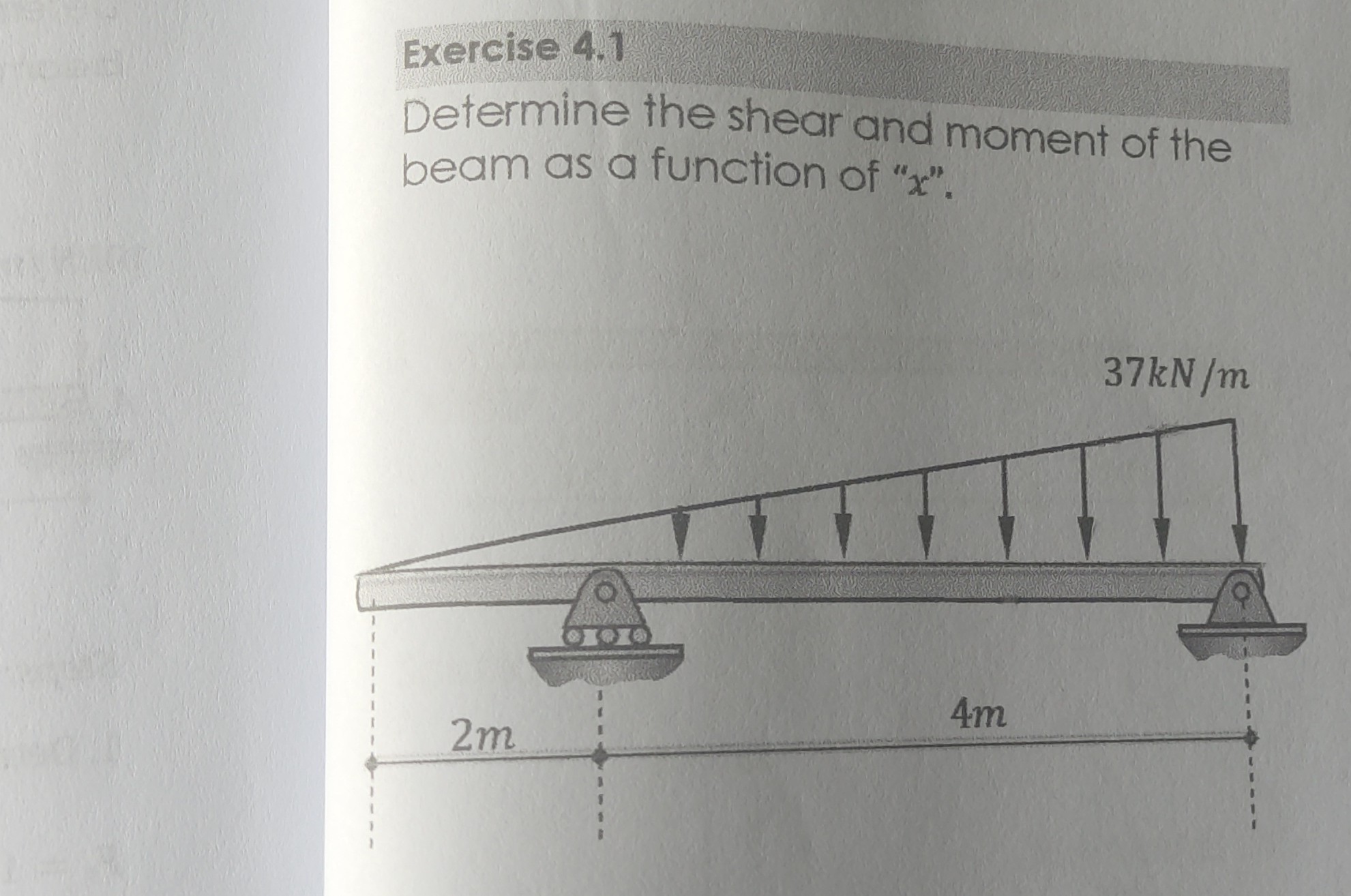 exercise 41 determine the shear and moment of the beam as a function of x