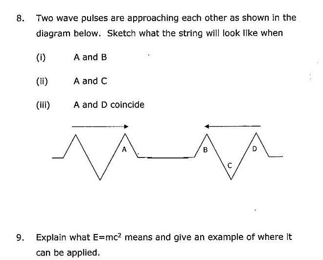 8. Two wave pulses are approaching each other as shown in the diagram below. Sketch what the ...