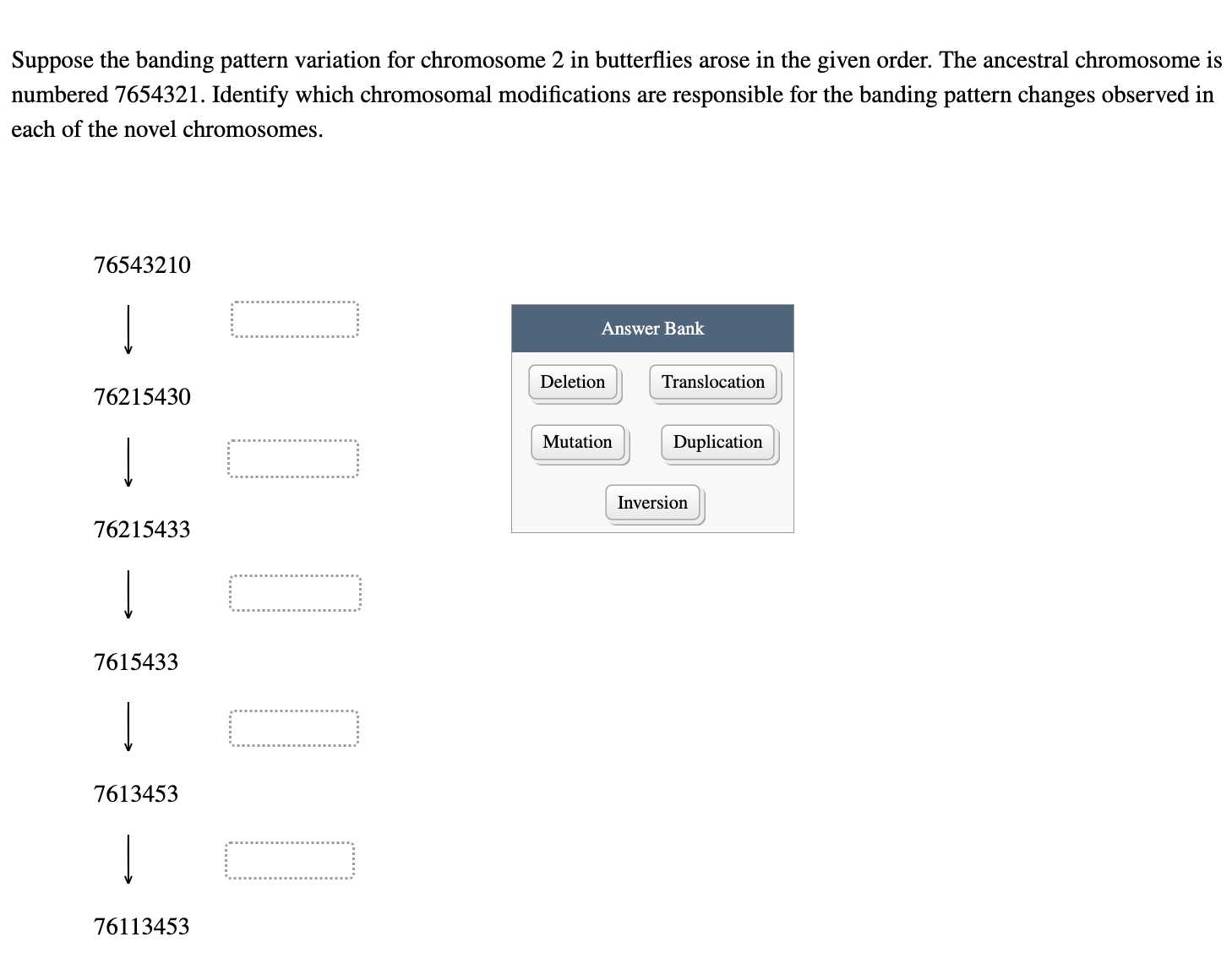 Suppose the banding pattern variation for chromosome 2 in butterflies ...