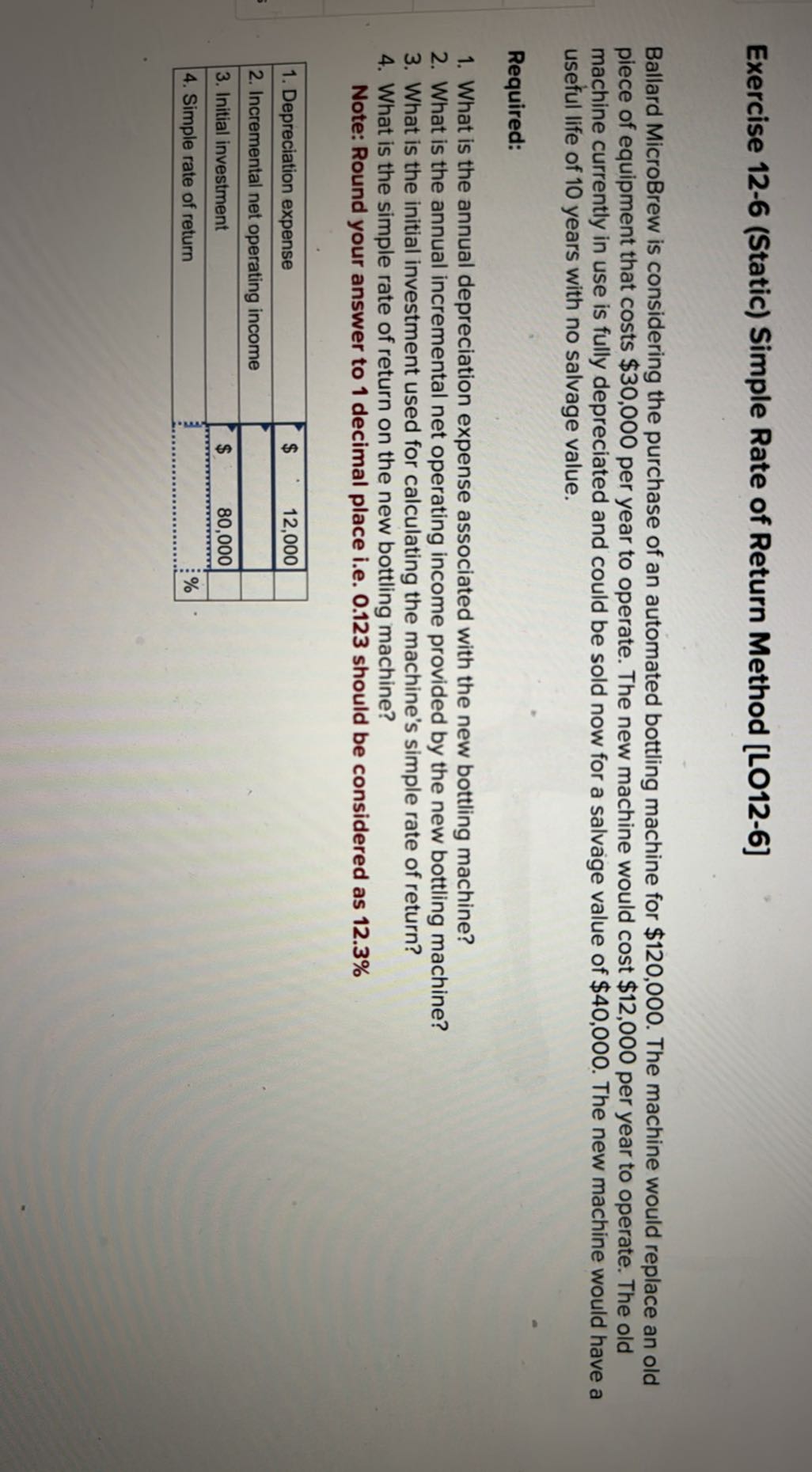 exercise 12 6 static simple rate of return method lo12 6 ballard ...