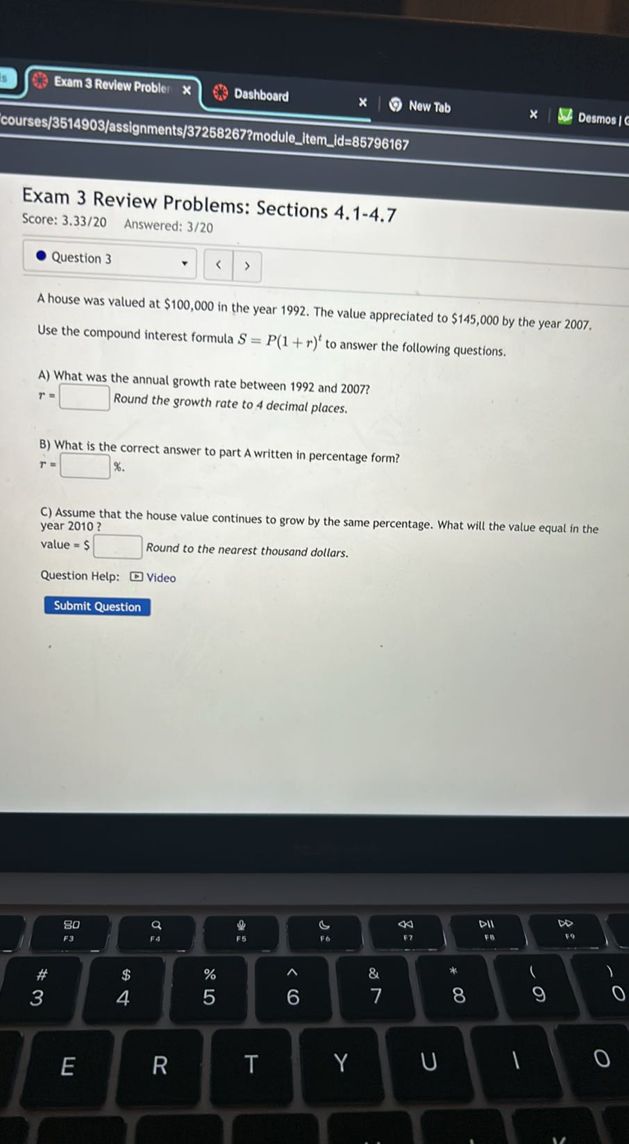 5 Exam 3 Review Probler Dashboard Now Tab Desmos I courses/3514903 ...