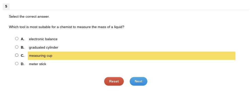 5 Select the correct answer. Which tool is most suitable for a chemist ...