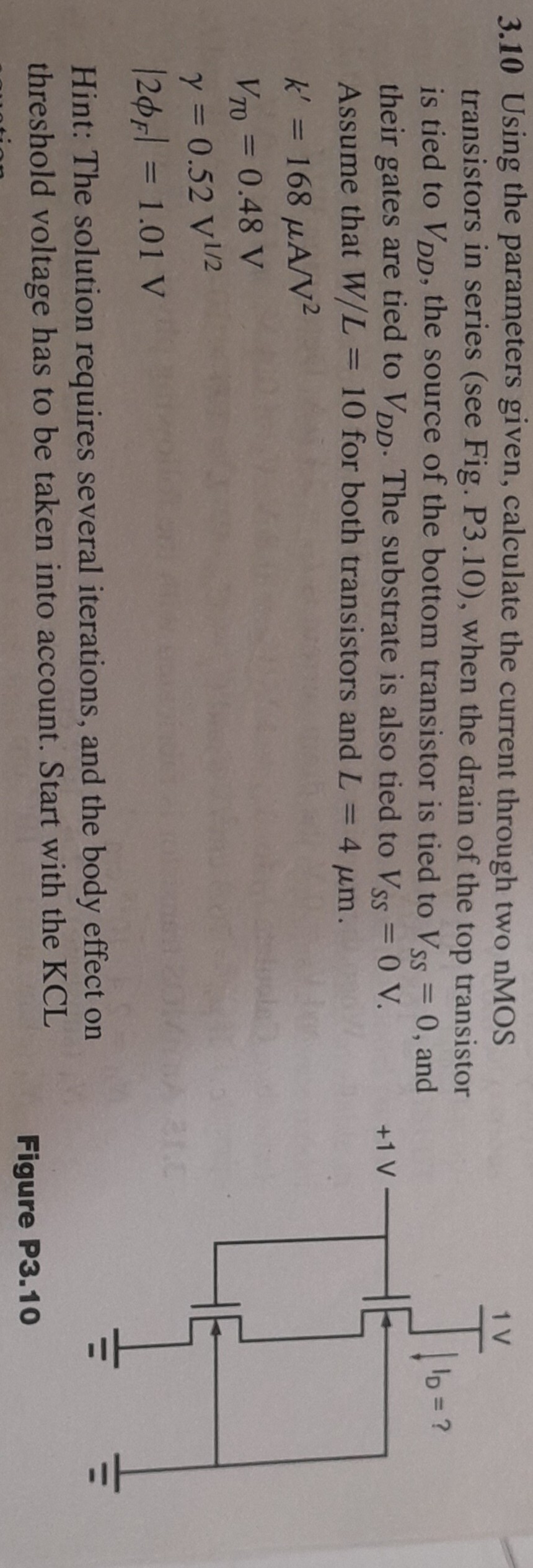 310 using the parameters given calculate the current through two nmos transistors in series see ...
