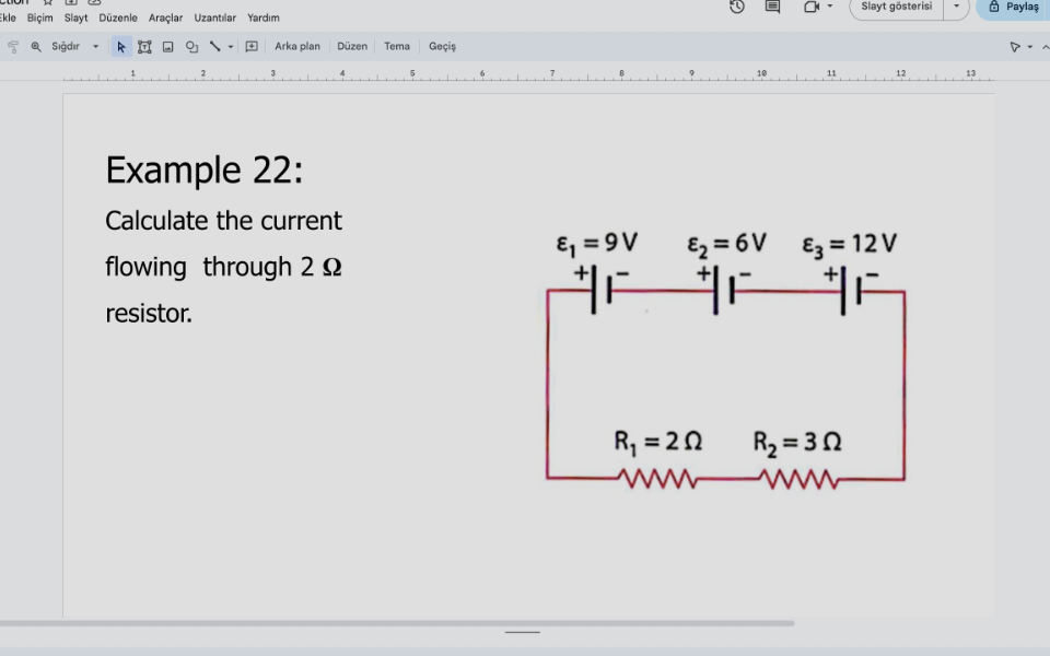 Example 22: Calculate the current flowing through 2 Ω resistor.