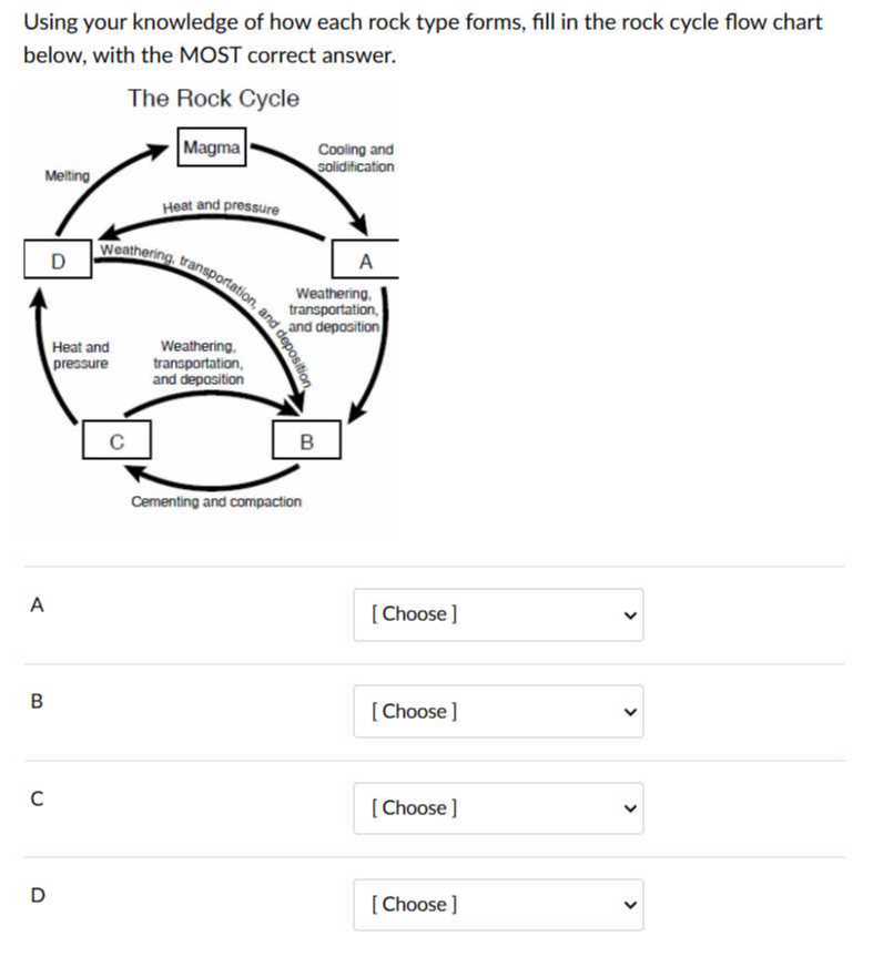using your knowledge of how each rock type forms fill in the rock cycle ...