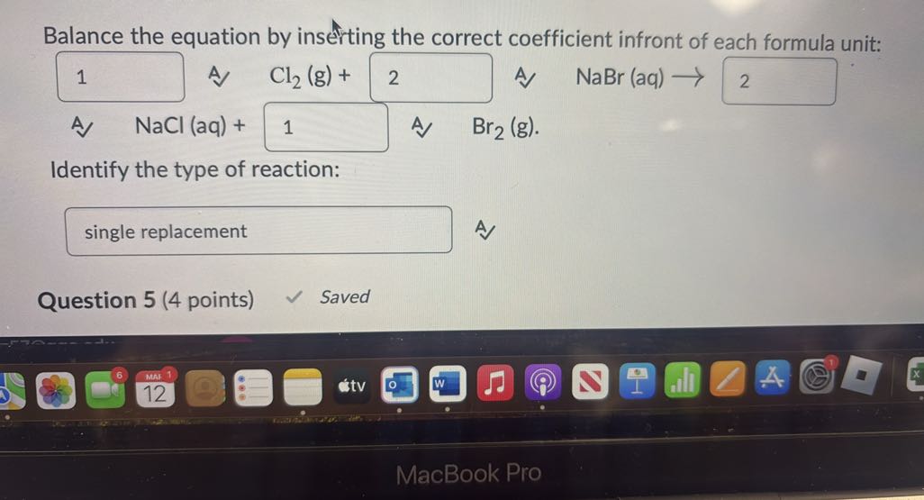 [GET ANSWER] Balance the equation by insêtting the correct coefficient ...