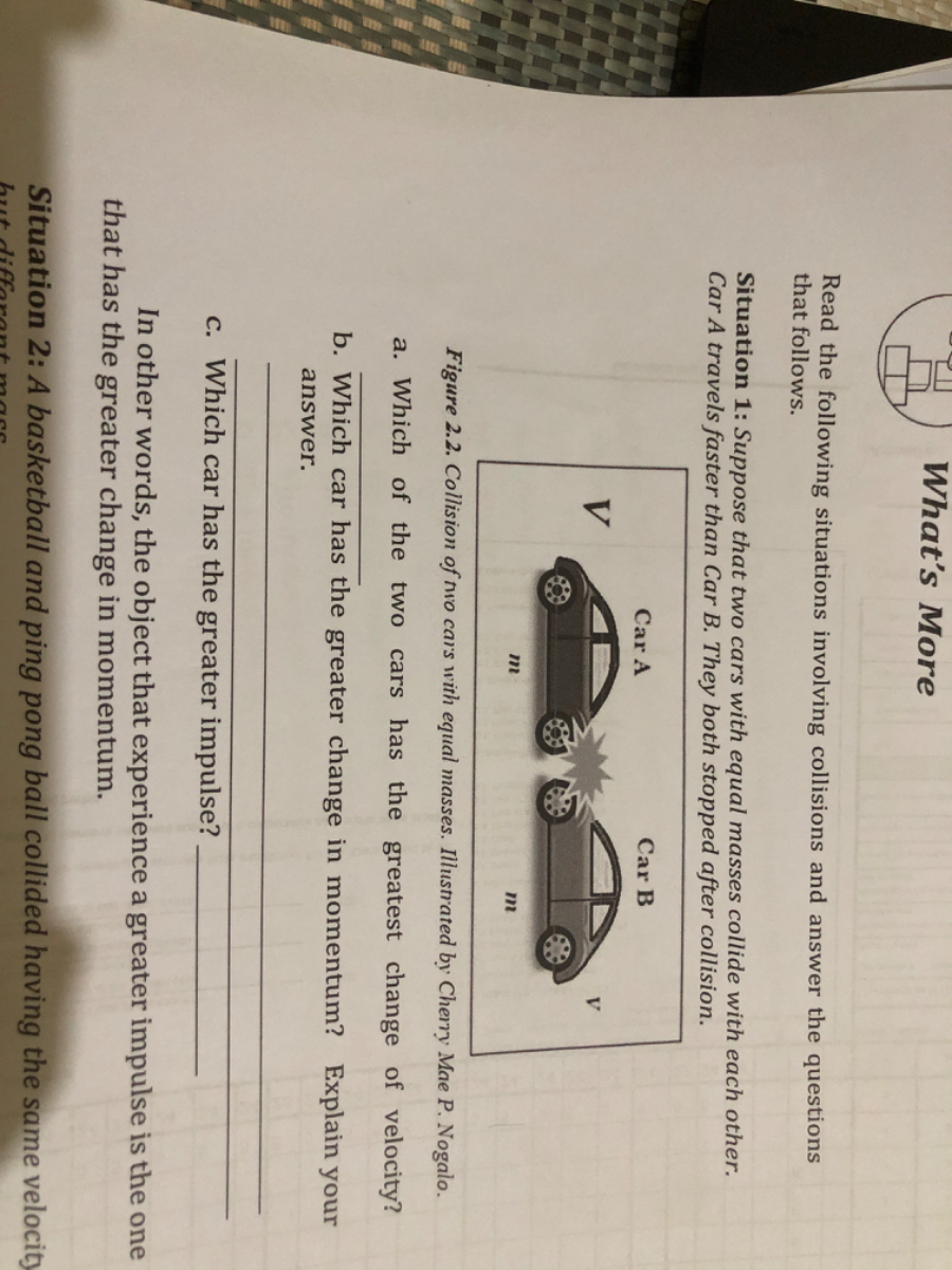 What's More Read the following situations involving collisions and answer the questions that ...