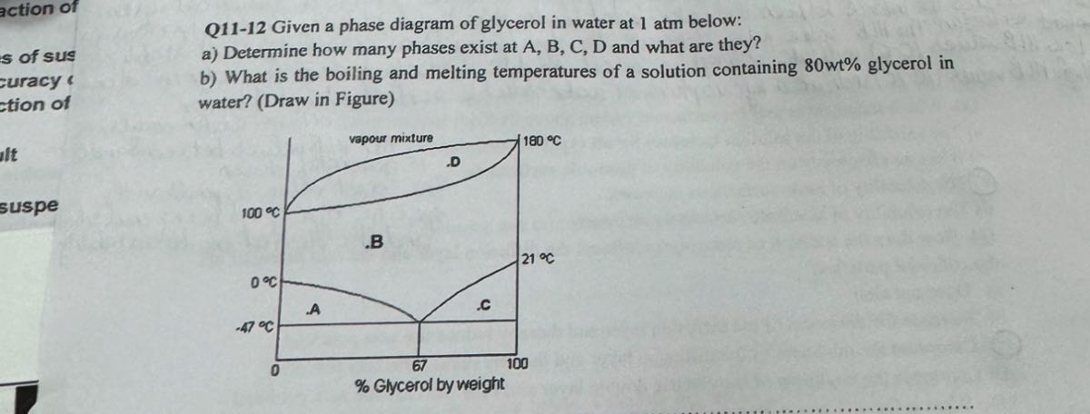 Q11-12 Given a phase diagram of glycerol in water at 1 atm below: a ...