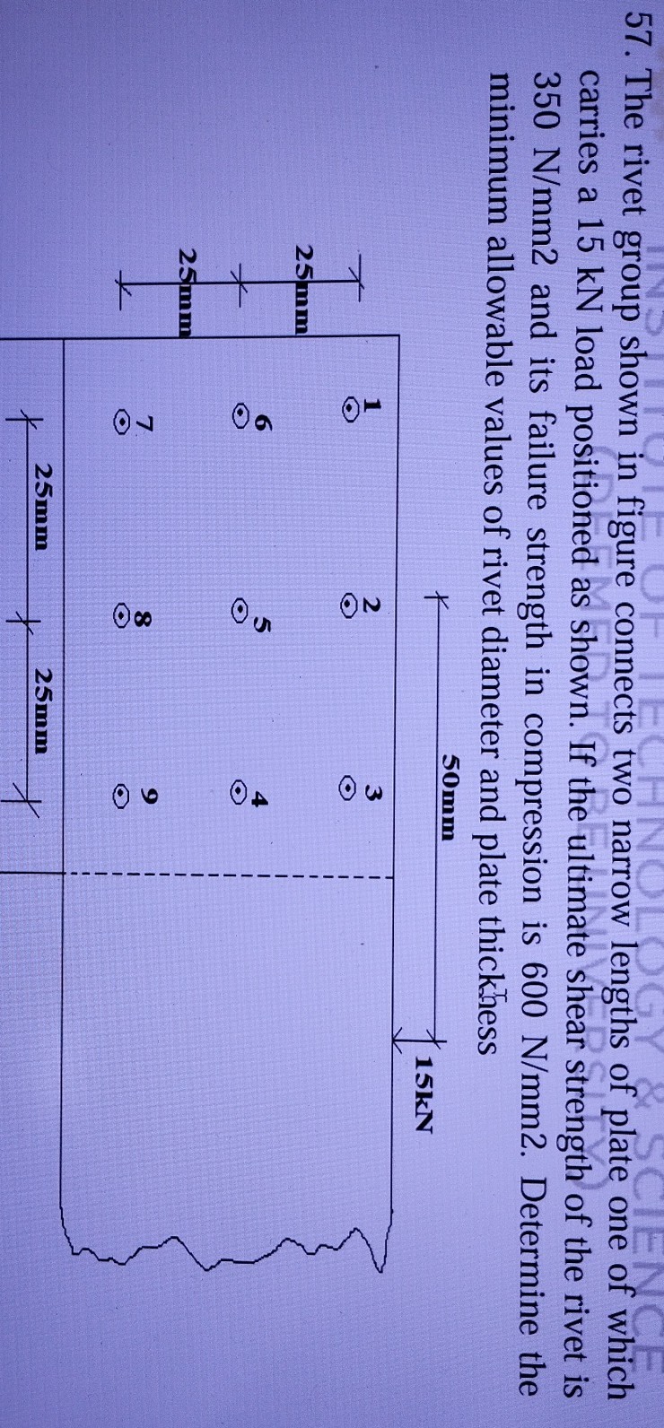 57. The rivet group shown in figure connects two narrow lengths of ...