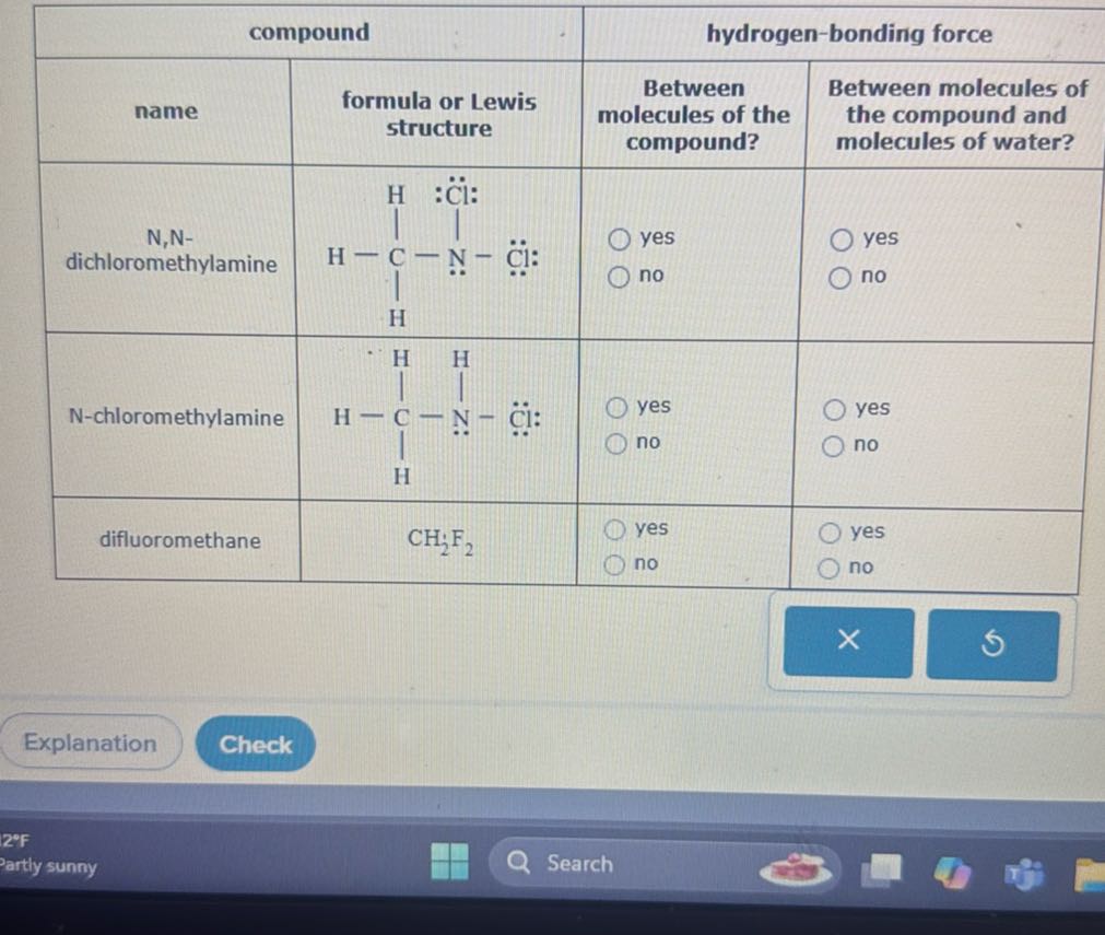 2|c|compound 2|r|hydrogen-bonding force name formula or Lewis structure ...