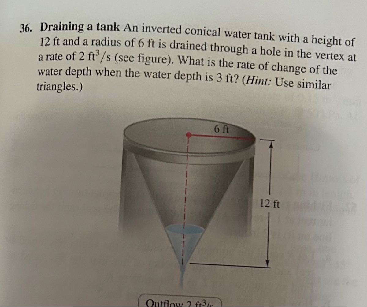 36. Draining a tank An inverted conical water tank with a height of 12 ...