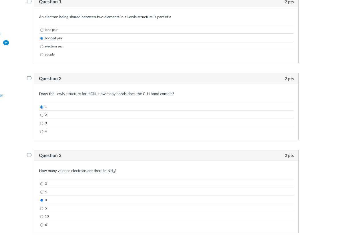question 1 2 pts an electron being shared between two elements in a ...