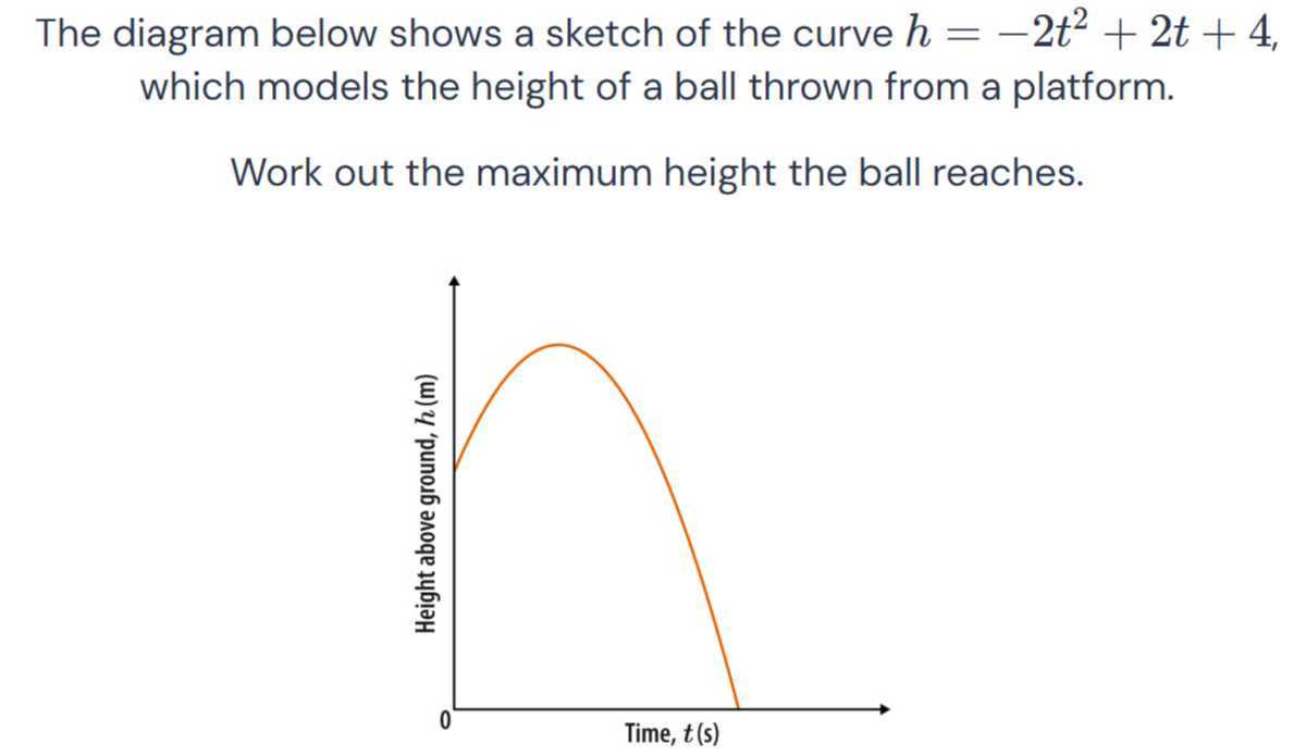 The diagram below shows a sketch of the curve h=-2 t^2+2 t+4, which ...