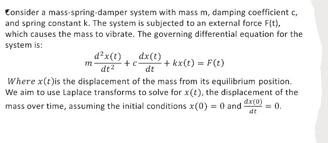 Eonsider a mass-spring-damper system with mass m, damping coefficient c ...