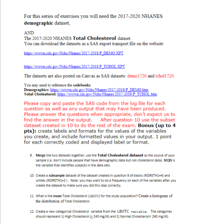 SOLVED: For this series of exercises you will need the 2017-2020 NHANES ...