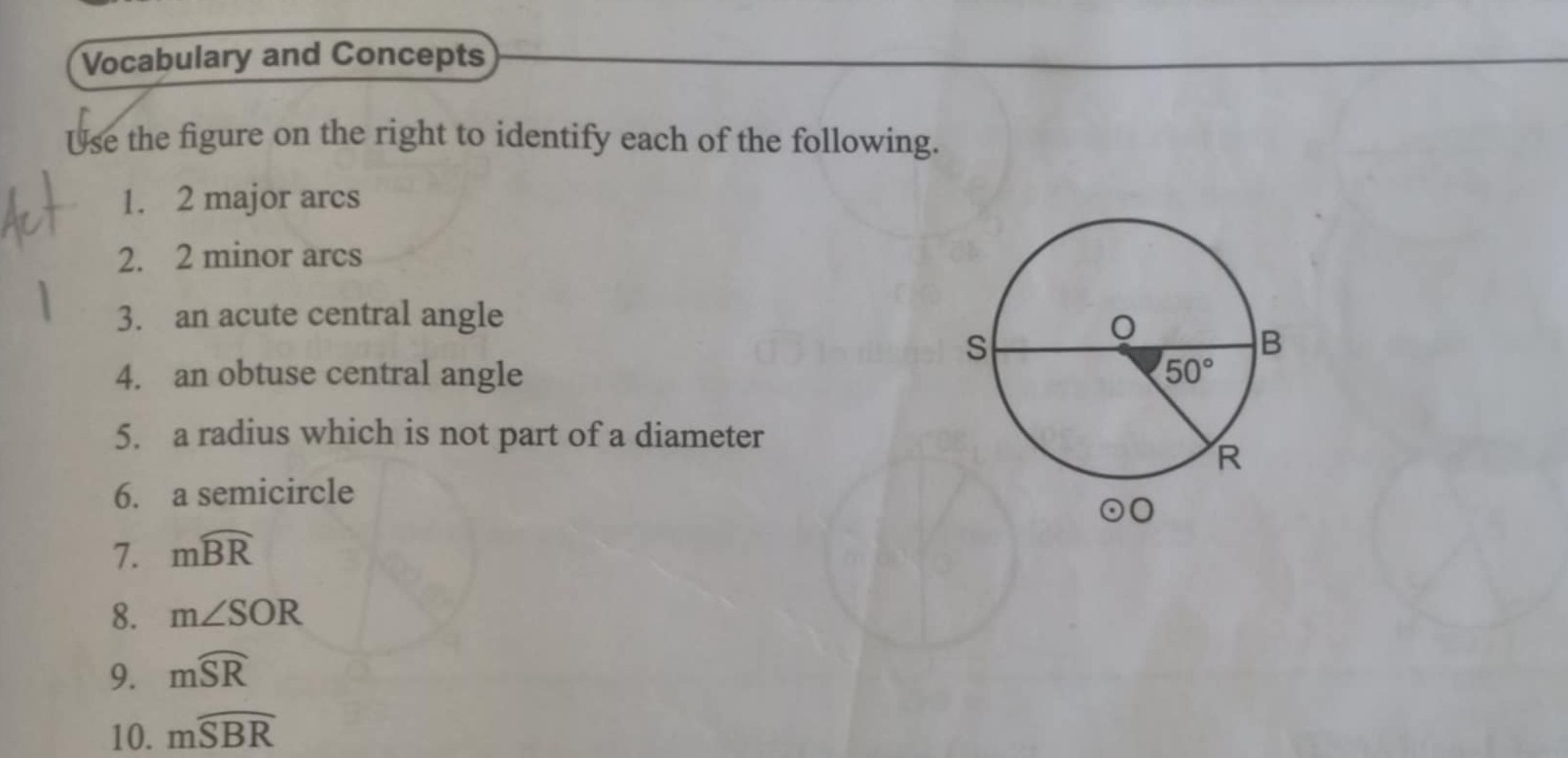 Vocabulary and Concepts Use the figure on the right to identify each of ...