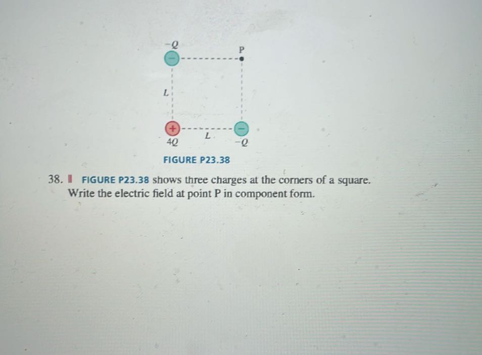 FIGURE P23.38 38. II FIGURE P23.38 shows three charges at the corners ...