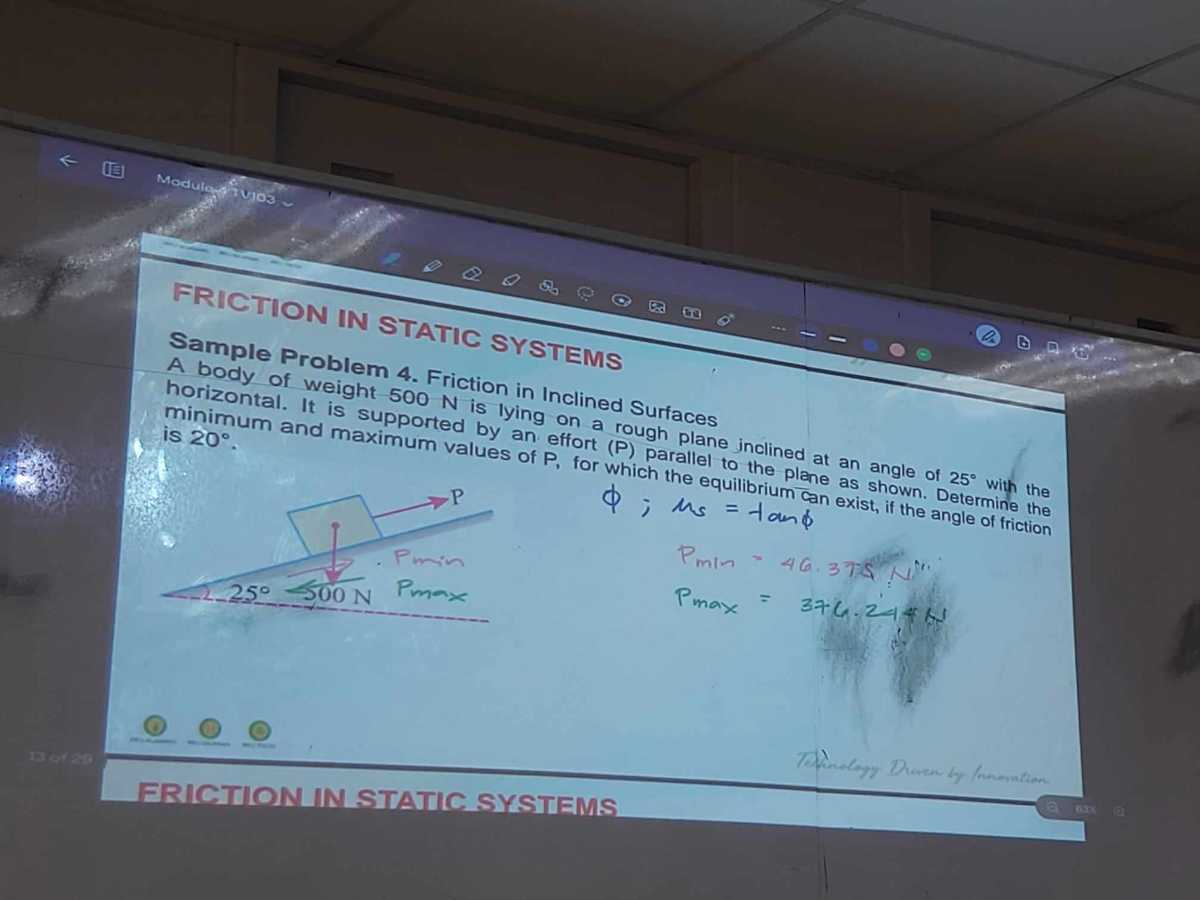 FRICTION IN STATIC SYSTEMS Sample Problem 4. Friction in Inclined ...