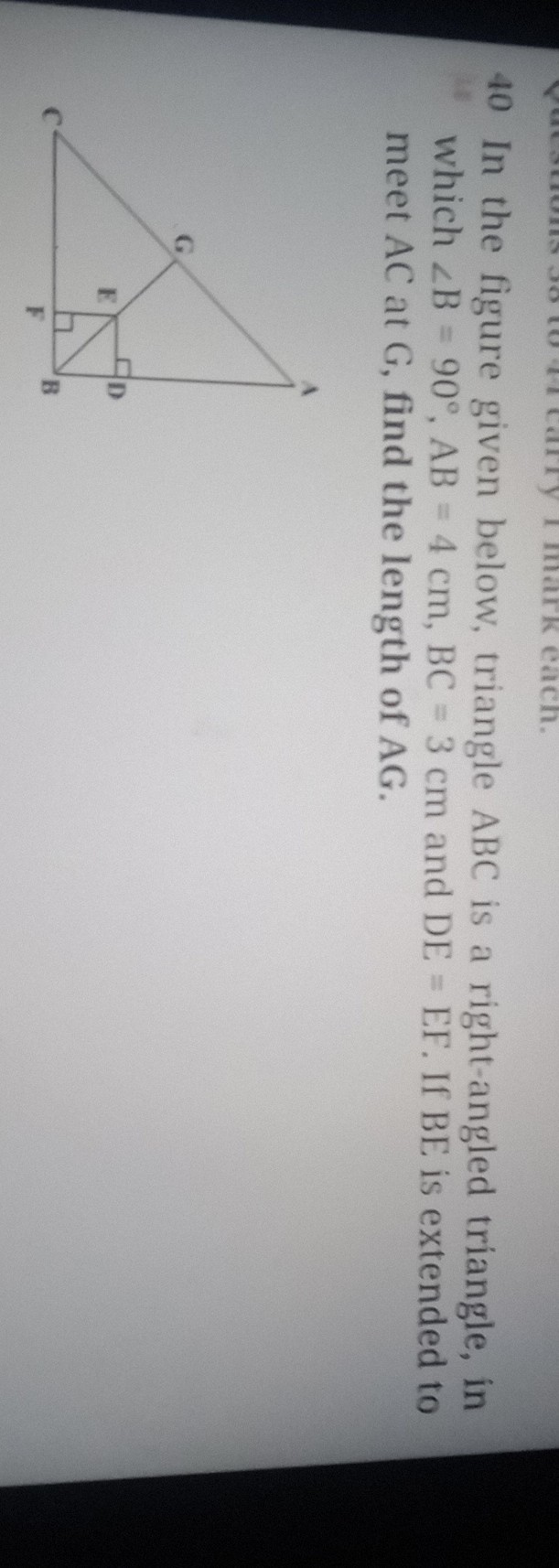 40 In the figure given below, triangle ABC is a right-angled triangle, in which ∠B=90^∘, AB=4 cm ...