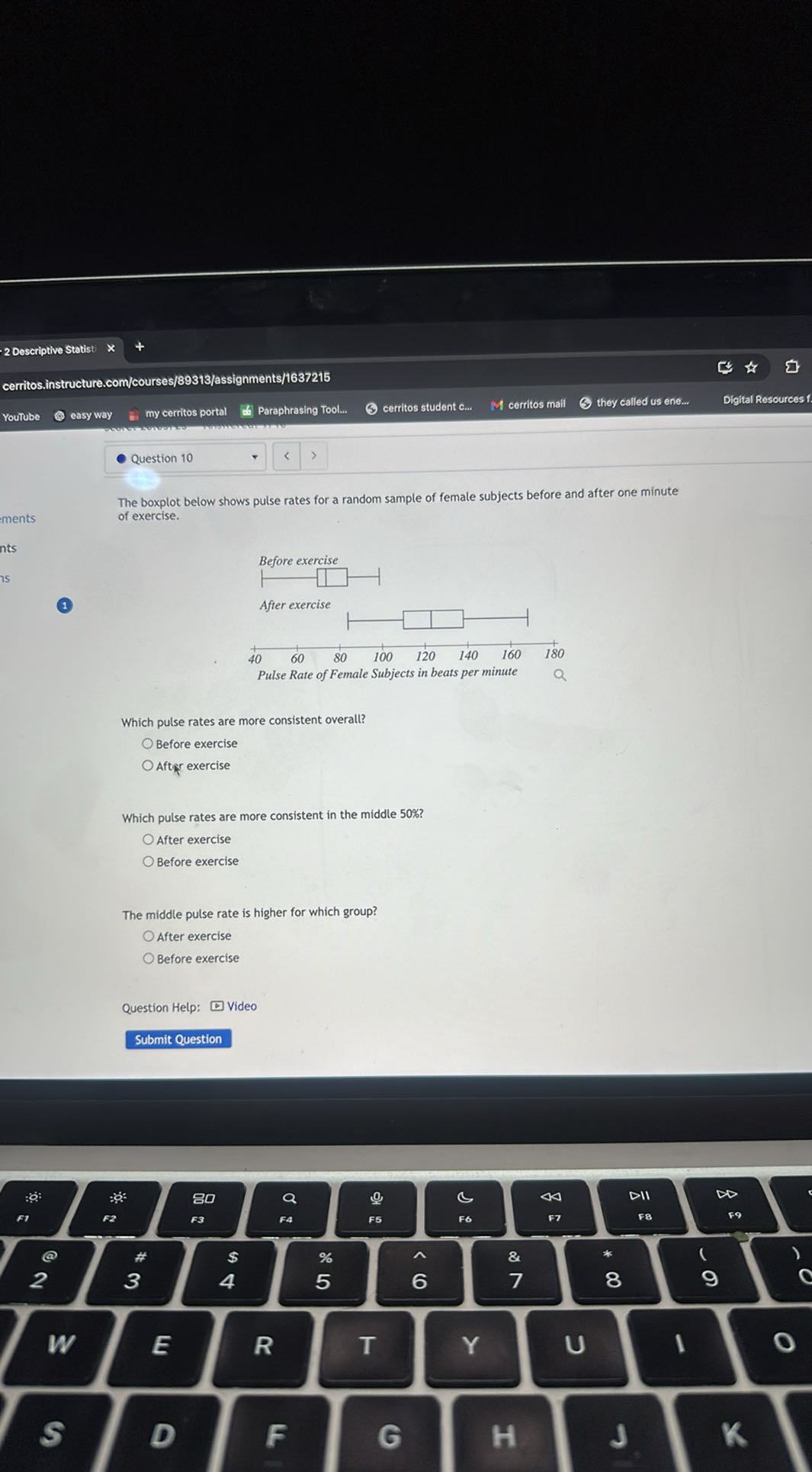 - 2 Descriptive Statist cerritos.instructure.com/courses/89313/assignments/1637215 YouTube easy ...