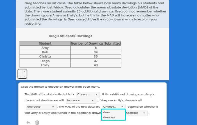 Greg teaches an art class. The table below shows how many drawings his ...