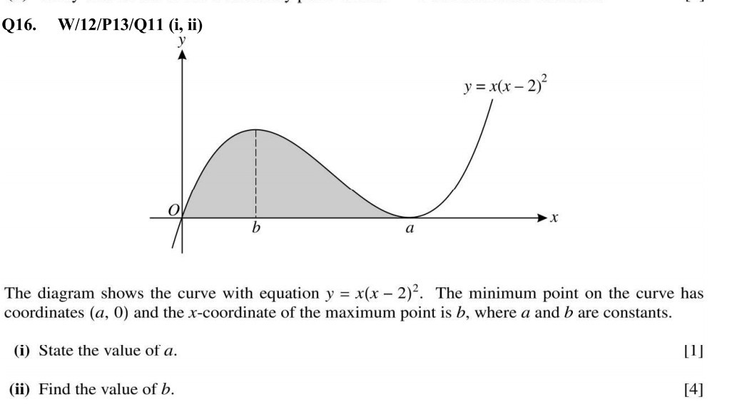 Q16. W/12/P13/Q11 (i, ii) The diagram shows the curve with equation y=x ...