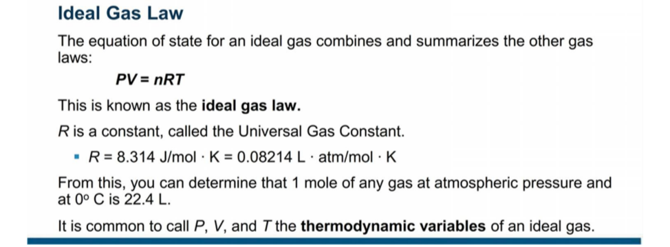 Ideal Gas Law The equation of state for an ideal gas combines and ...