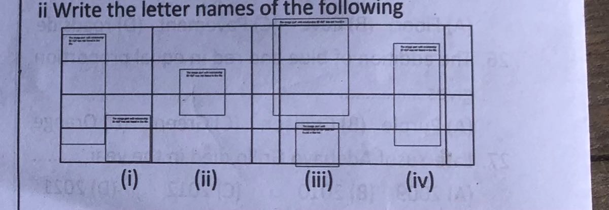 ii Write the letter names of the following (i) (ii) (iii) (iv)