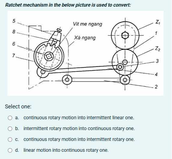 Ratchet mechanism in the below picture is used to convert: Select one ...