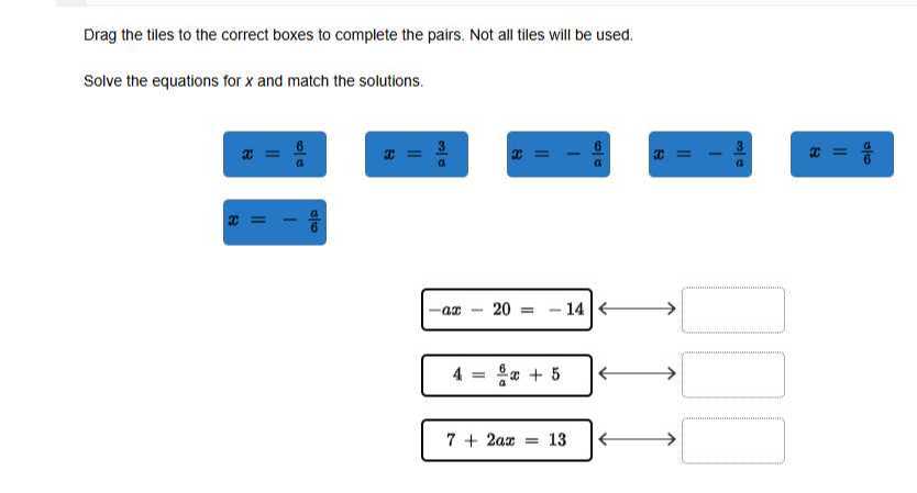 Drag the tiles to the correct boxes to complete the pairs. Not all tiles will be used. Solve the ...