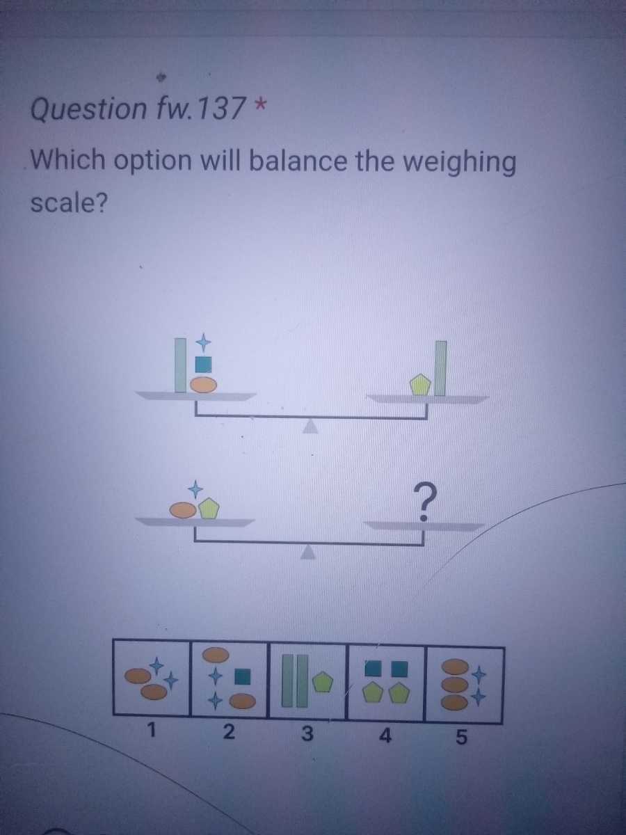 question fw 137 which option will balance the weighing scale ...