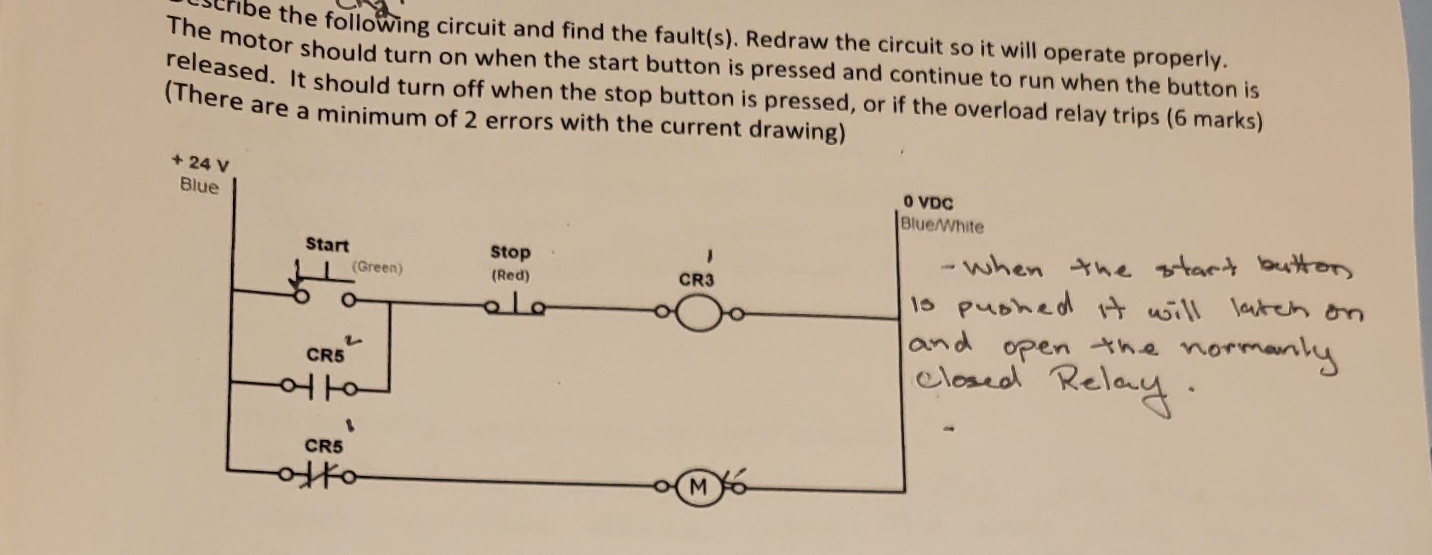 cribe the following circuit and find the fault(s). Redraw the circuit ...