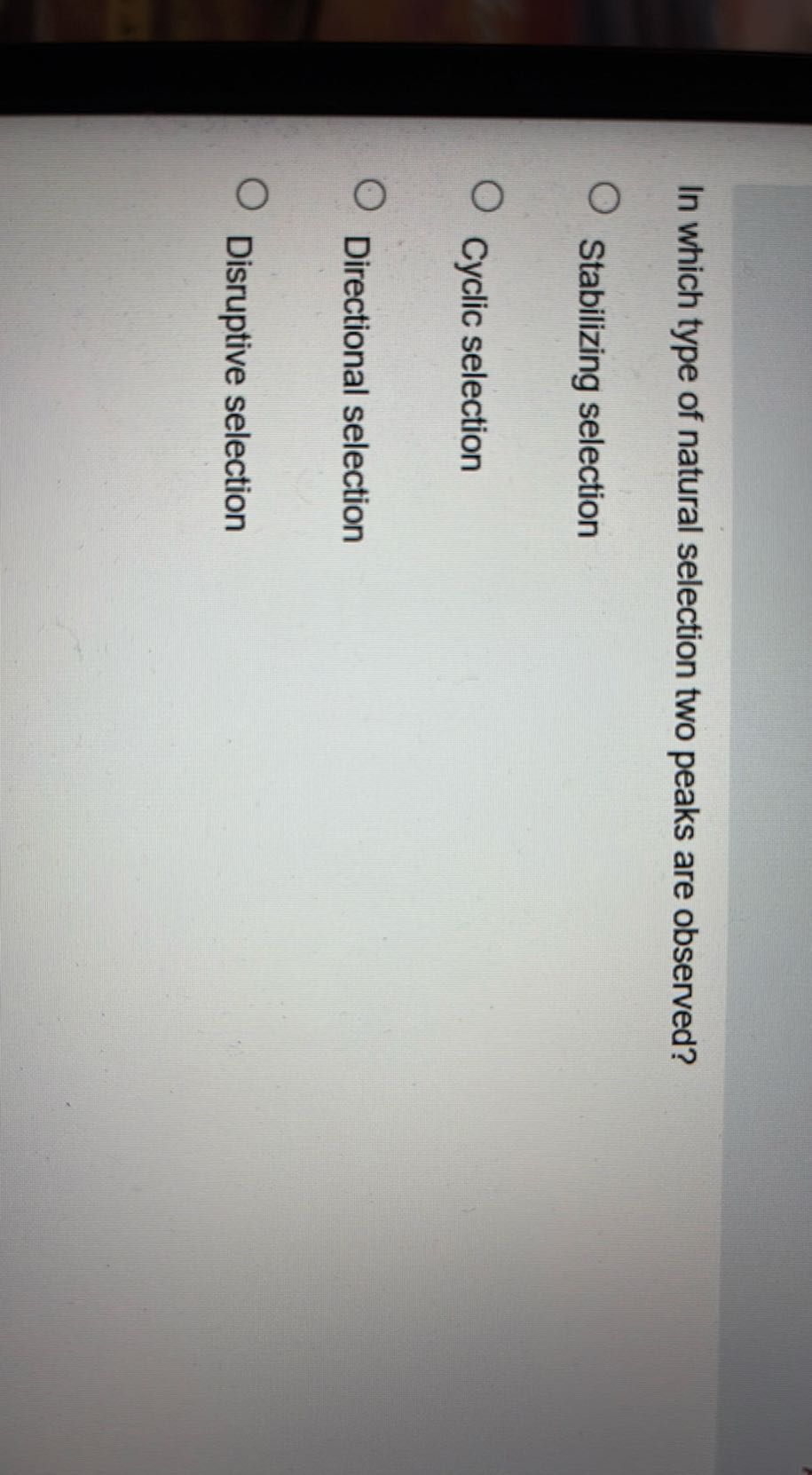 In which type of natural selection two peaks are observed? Stabilizing ...