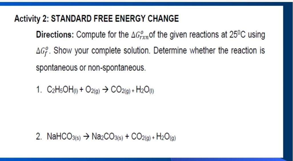 activity 2 standard free energy change directions compute for the delta ...