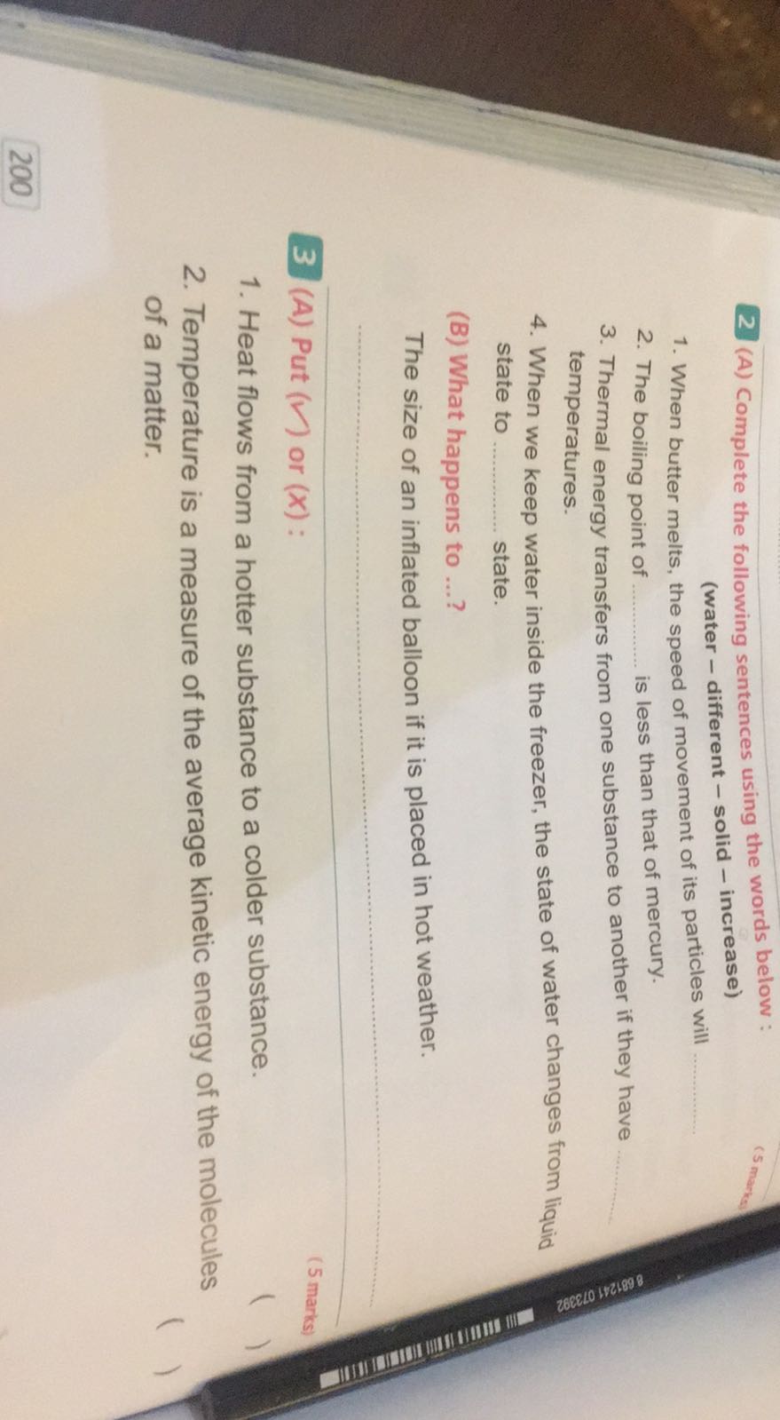 2 (A) Complete the following sentences using the words below: (water ...