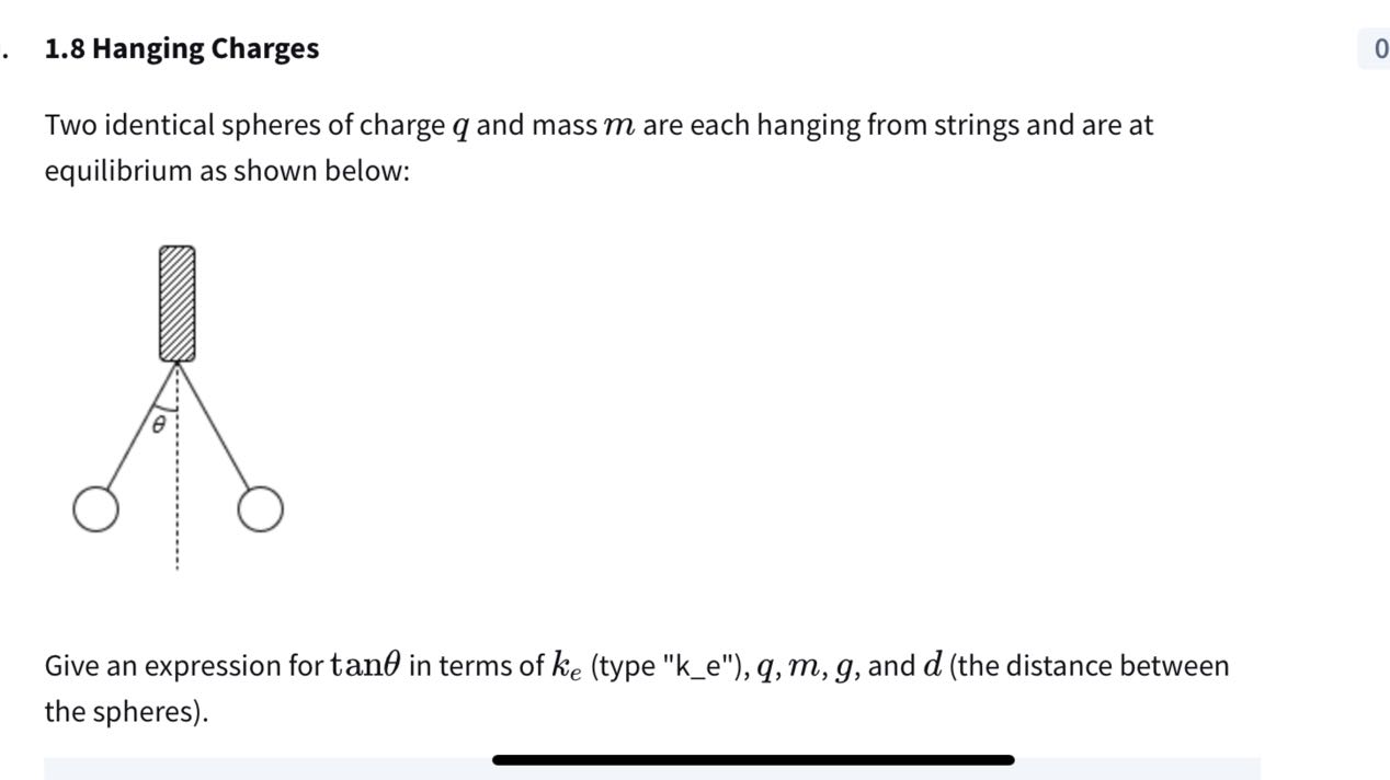 18 hanging charges two identical spheres of charge q and mass m are ...