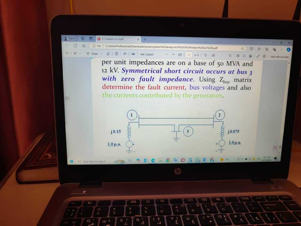 per unit impedances are on a base of 50 MVA and 12 kV . Symmetrical ...