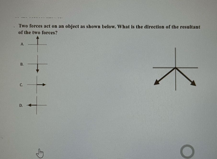 Two Forces Act On An Object As Shown Below What Is The Direction Of The Resultant Of The Two