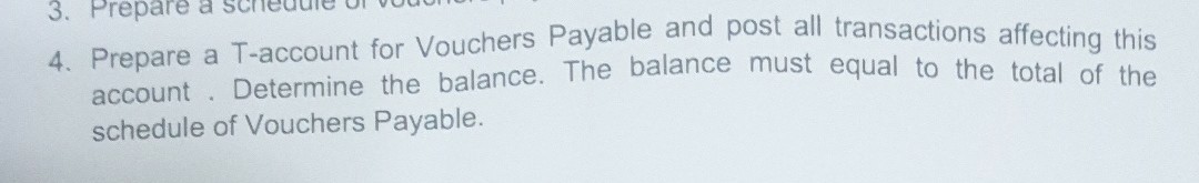 4. Prepare a T-account for Vouchers Payable and post all transactions ...