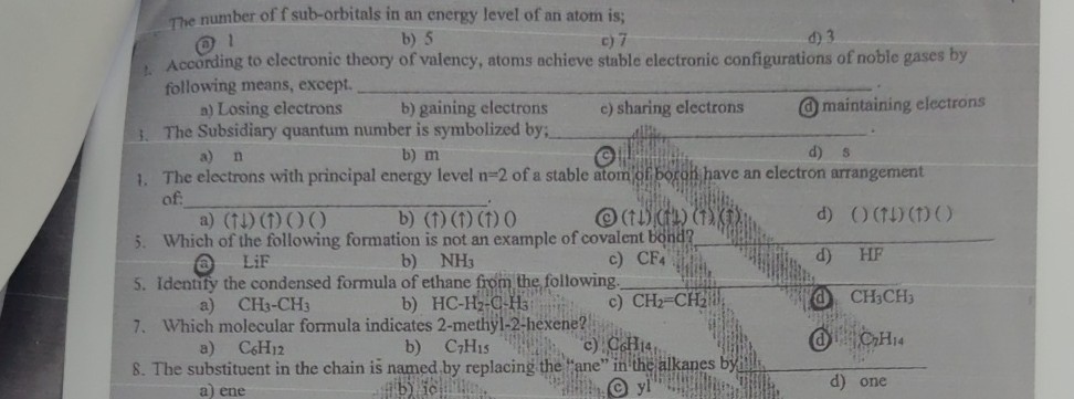 The number of f sub-orbitals in an energy level of an atom is; (a) 1 b ...